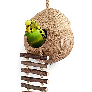 Dlhbafuya Coconut Birdhouse Coconut Shell Climbing nest Hamster hut with Ladder pet Bird Climbing Ladder nest Coconut Shell Bird nest Small Animal Habitat nest.