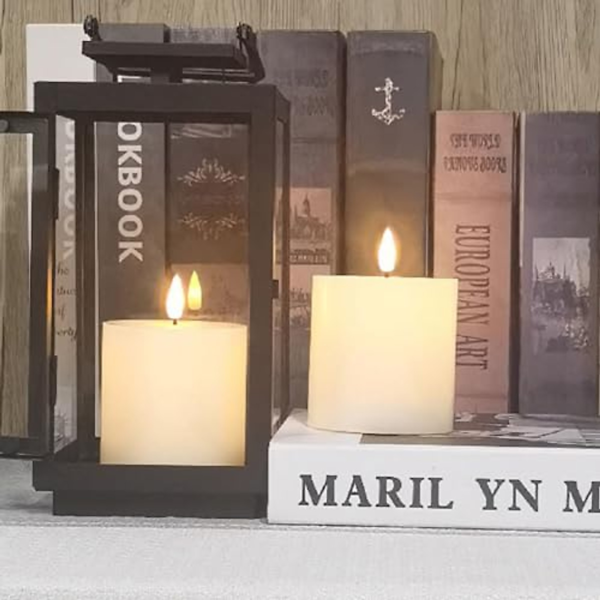 volnyus Flameless Candles Set of 2 (3x3 inch) Flickering LED Real Wax Candles Battery Operated with Remote Control Timers for Fireplace Bedroom Livingroom Party Dimmable White Pillars Flat top