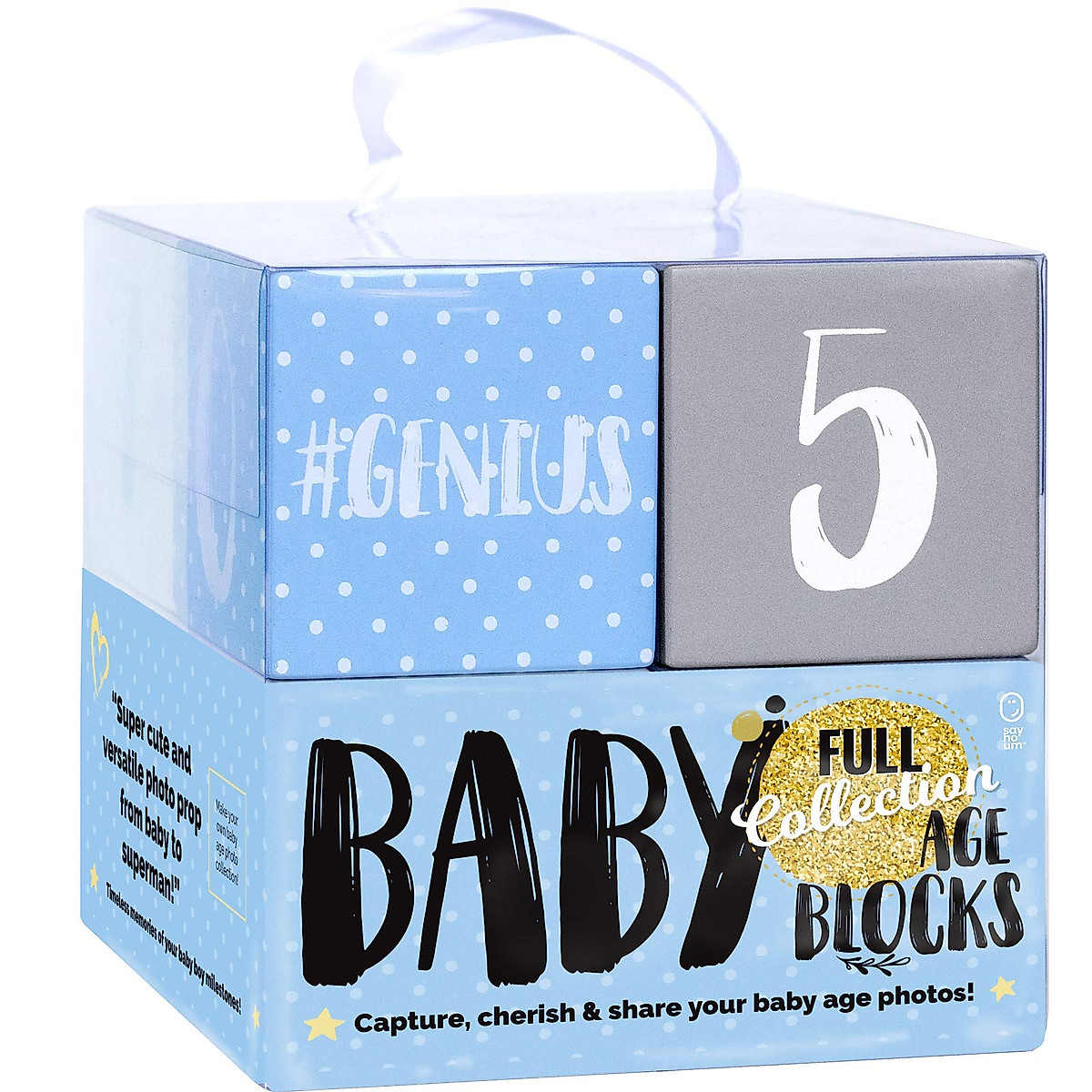 Premium Baby Boy Monthly Milestone Age Photo Blocks | Wooden Double Set for Week, Month, Year, Pictures, All Numbers 1-100 + Quotes | Unique Baby Shower, Newborn Gift, Infant Photo Sharing Prop