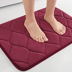 Colorxy Memory Foam Bathroom Rugs, Ultra Soft & Non-Slip Bath Mat, Water Absorbent and Machine Washable Bath Carpet Rug for Shower Bathroom Floor Rugs, 24''x16'', Burgundy