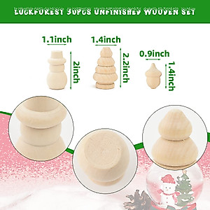 Luckforest 30Pcs Unfinished Wooden Set, Snowman Dolls Craft Christmas Tree Acorns Blank DIY Wooden Natural Wooden Xmas Tree for Crafts Arts Drawing Christmas Decor