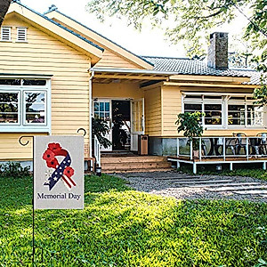 Linen Memorial Day Garden Flag Stars and Stripes Corn Poppy Patriotic Vertical Double Sized Yard Outdoor Decoration