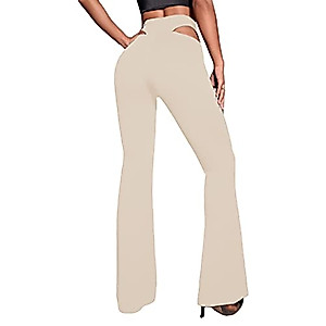 Avanova Women's Cutout High Waist Flare Leg Sexy Party Bootcut Long Pants Beige 05 X-Large