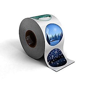 Winter Holiday Christmas Stickers, 1.5" Circle Seals, 500 Labels for Packaging, Presents, and Envelope Mailing. Made in The USA! (Snow Theme, 1 ROLL)