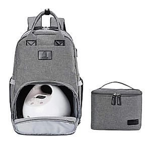 Diaper Bag Breast Pump Backpack - Multi-Function Cooler and Moistureproof Bag Double Layer for Mother Baby Bottle Breast Milk Pump Outdoor Working Backpack with Insulation Bag (Grey) (Medium）