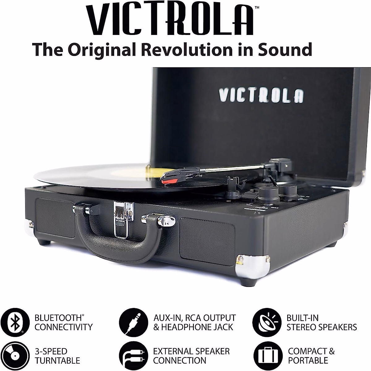 Victrola Journey+ Bluetooth Suitcase Record Player, Dark Brown (VSC-400SB-DBR-SDF)