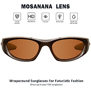 mosanana Y2k Wrap around Sunglasses for Women Men Trendy Cool Cute Funky Fashion Retro Vintage Brown Unique Stylish 90s Aesthetic Shade Sunnies Futuristic Chunky Cyber Ladies Sun Glasses Frame Freak