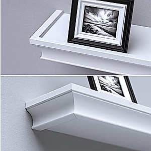 RICHER HOUSE White Floating Shelves for Wall Decor, 16 Inches Wall Shelves Set of 3, Picture Ledge Wall Mounted, Crown Molding Display Shelves with Invisible Brackets in Bathroom, Bedroom, Living Room
