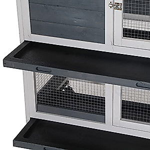 PawHut Wooden Rabbit Hutch Bunny Hutch Elevated Pet House Cage Small Animal Habitat with No Leak Tray Lockable Door Openable Top for Indoor 57.75" x 18" x 32.5" Grey
