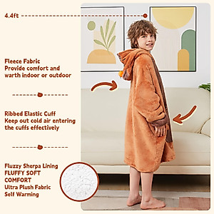 BRAFFWNE Oversized Wearable Blanket Hoodie, Long Sherpa Fleece Hooded Blanket for Adult Women Men and Children (Capybara, Adult)