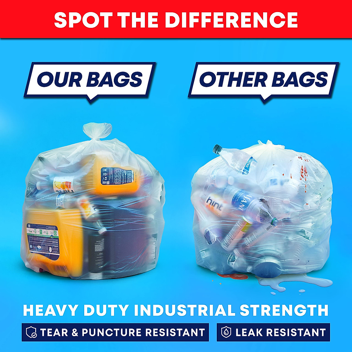 33 Gallon Clear Trash Bags (Value 250 Bags) Large Clear Plastic Bags, Great for Recycling 30 Gallon - 32 Gallon - 35 Gallon. High Density Bag