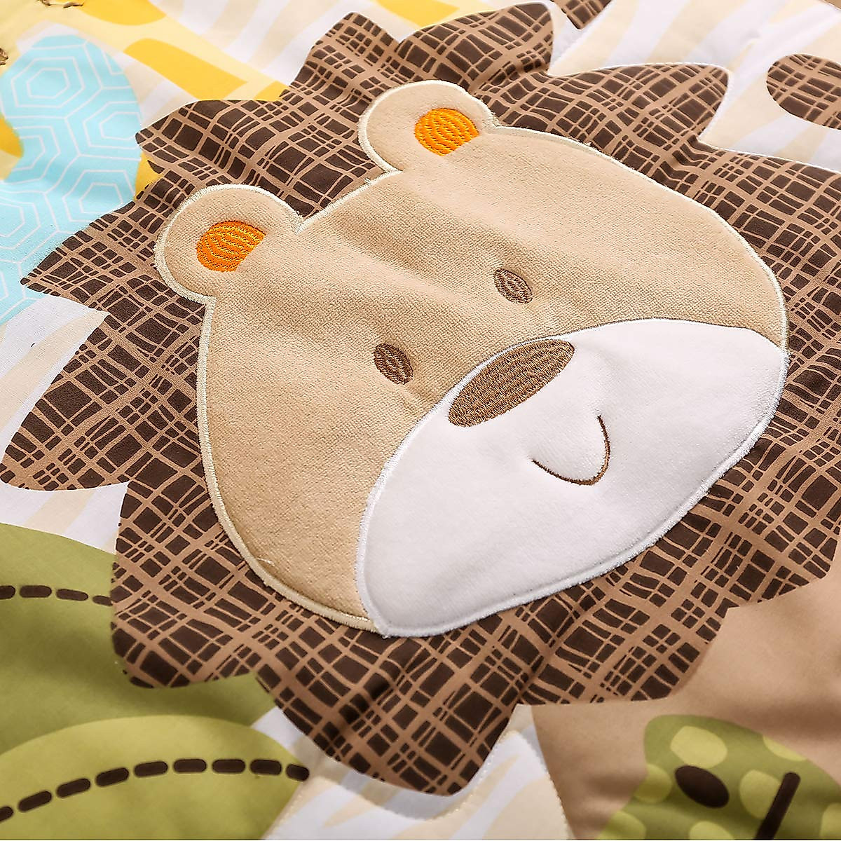 Brandream Jungle Crib Bedding Set for Boys Girls Safari Nursery Set - Elephant Lion Giraffe Animal Baby Comforter/Quilt, Fitted Crib Sheet, Crib Bed Skirt, 3 Pieces Green/Yellow/Mint/Taupe