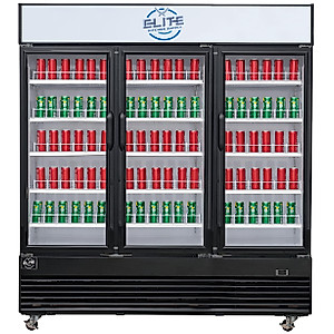 Elite Kitchen Supply Commercial Display Merchandiser Refrigerator, ETL NSF Fridge Cooler with 3 Glass Doors in Black, 3 Section Upright Reach-in, 78" W 69.43 cu. ft. Fan Cooling