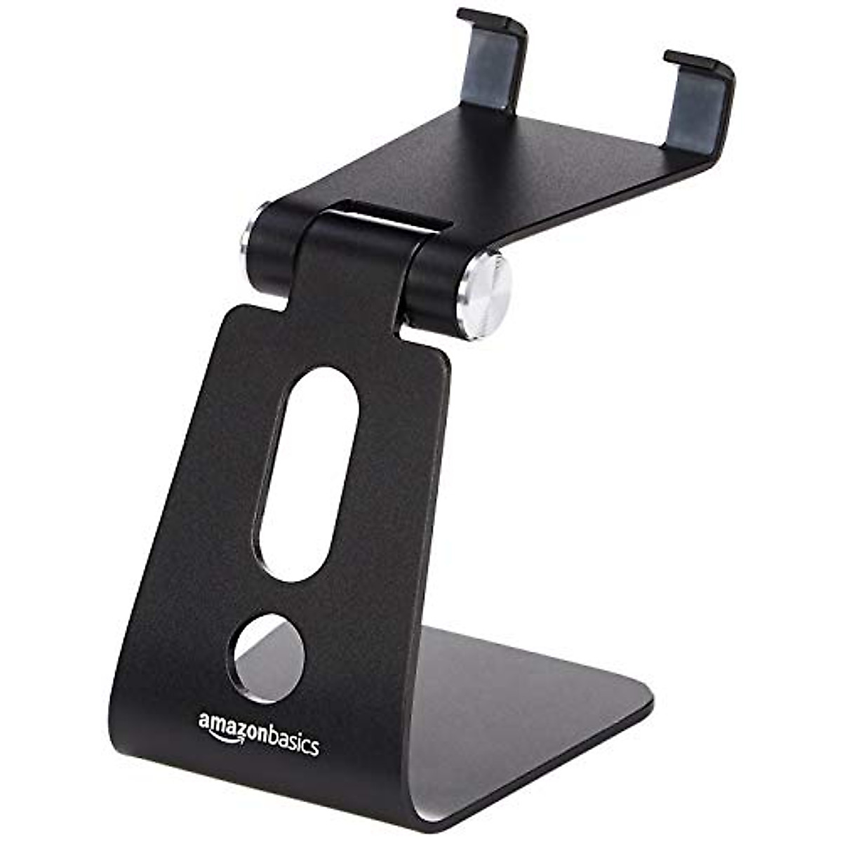 Amazon Basics Adjustable Aluminum Cell Phone Desk Stand for iPhone and Android, Black, 3.3 x 3 x 4.2 Inch (LxWxH)