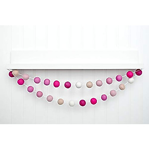 Valentine's Day Felt Ball Garland - Raspberry, Hot Pink, Rose, Pink, White - 1" (2.5 cm) felt balls