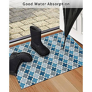 Front Door Mat, Non - Slip Absorbent Door Entry Mats, Doormats Indoor/Outdoor Entrance Small Rugs, Retro Moroccan Tile Pattern Print Doormat - Easy to Clean Floor Mats for Home 20x32 Inch
