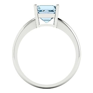 Clara Pucci 2.0 ct Asscher Cut Solitaire Natural Aquamarine Engagement Wedding Bridal Promise Anniversary Ring 18K White Gold Size 10.25