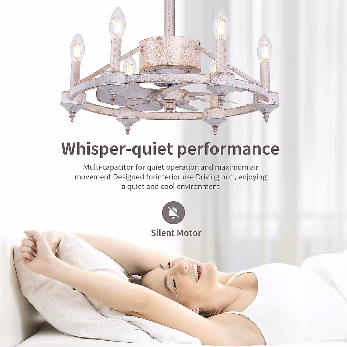 KINGTORO Rustic White Chandelier Ceiling Fans with Lights, 20.5" Wagon Wheel Chandelier,Adjustable Height,3 speeds,Fandelier with Lights and Remote for Kitchen Dining Room Living Room