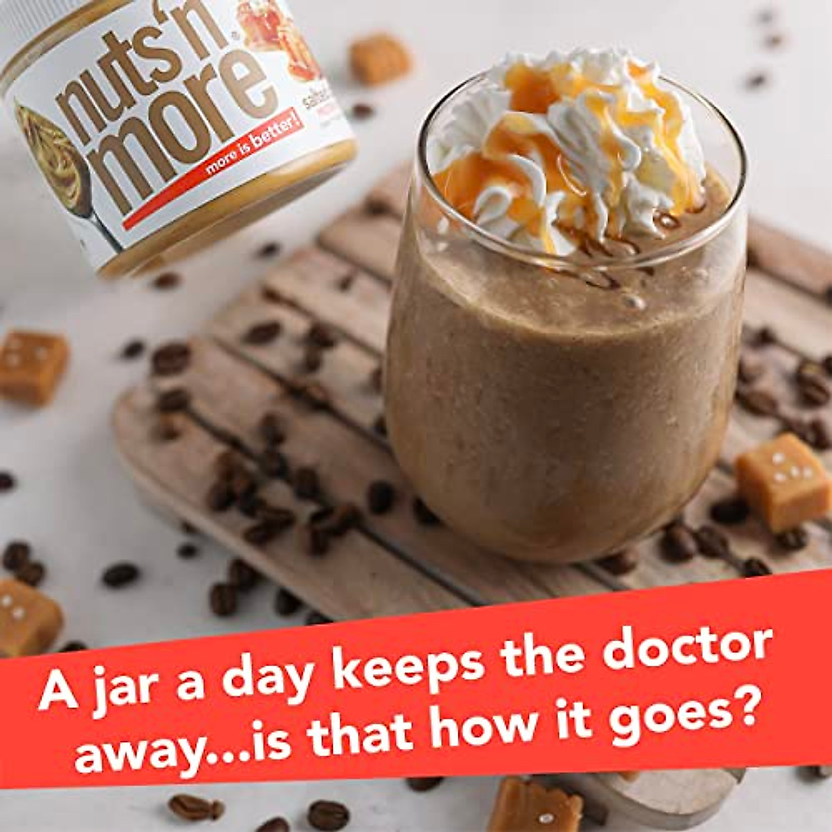 Nuts ‘N More Salted Caramel Peanut Spread, All Natural Snack, Low Carb, Low Sugar, Gluten Free, Non-GMO, High Protein Flavored Nut Butter (15 oz Jar)