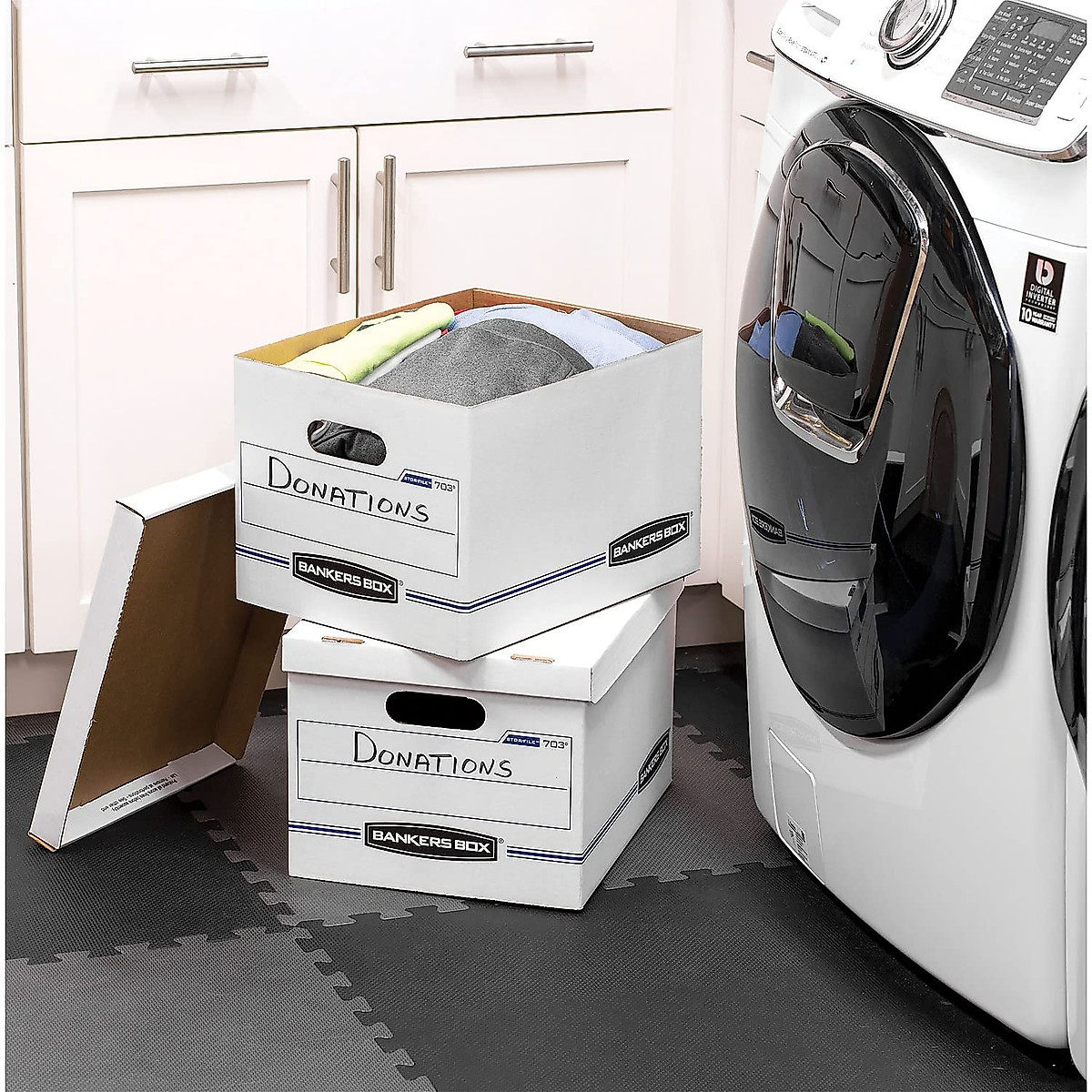 Bankers Box 00703 Stor/File Boxes, W/Lid, Ltr/Lgl, 12-Inch x15-Inch x10-Inch, 12/CT, White