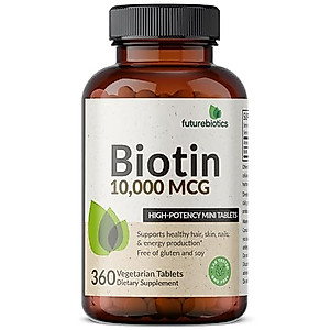Futurebiotics Biotin 10,000 MCG High Potency Tablets Supports Healthy Hair, Skin & Nails & Energy Production, Non-GMO, 360 Vegetarian Tablets