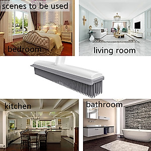 pet Hair Removal Broom Rubber Broom 66 inches Extended 2-in-1 Carpet rake with Scraper 4 Sections Stainless Steel Handle to Clean Hardwood Floor Bathroom Wipe