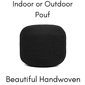 BIRDROCK HOME Outdoor Pouf Ottoman | Outdoor Patio Waterproof Foot Rest | Large Pouf for Living Room | Black