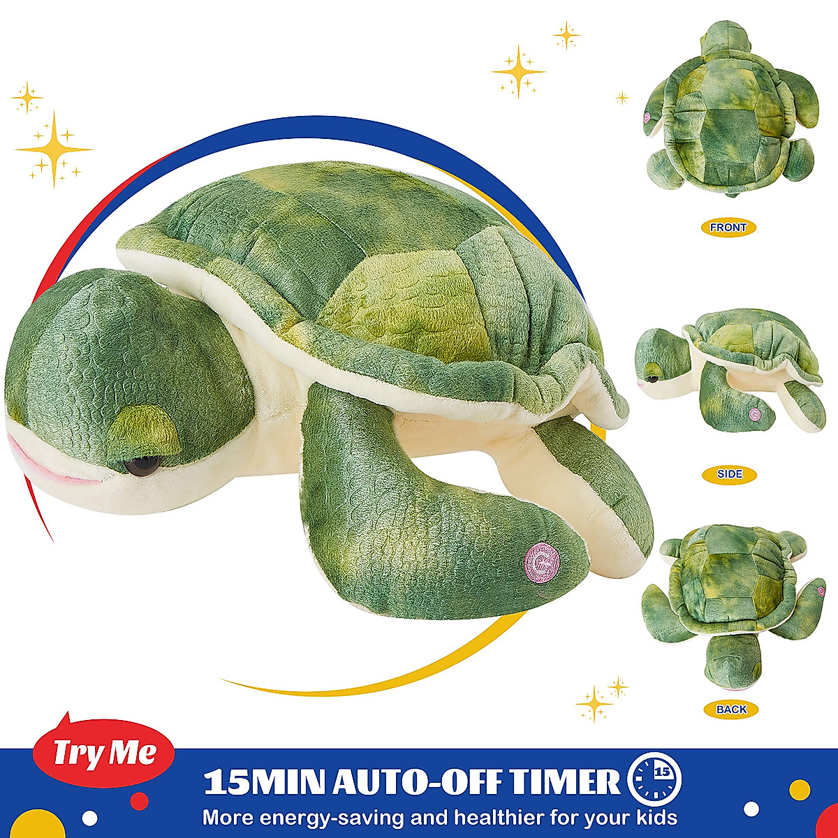 Glow Guards 14'' Light up Sea Turtle Stuffed Animal LED Soft Ocean Life Plush Toy Pillow with Colorful Night Lights Glowing Birthday Children's Day Gifts for Toddler Kids