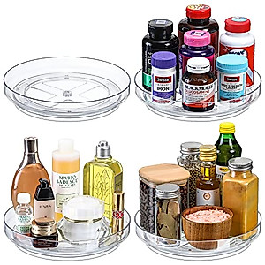Set of 4, 9 Inch Clear Non-Skid Lazy Susan Organizers - Turntable Rack for Kitchen Cabinet, Pantry Organization and Storage, Fridge, Bathroom Closet, Vanity Countertop Makeup Organizing, Spice Rack