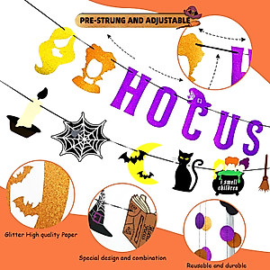 iPartycool Halloween Decorations-Hocus Pocus Decor, Glitter Hocus Pocus Banner, Hocus Pocus Party Decorations, Halloween Hanging Paper Garland Bunting Banner Witches for Wall Home Mantle Office Wall
