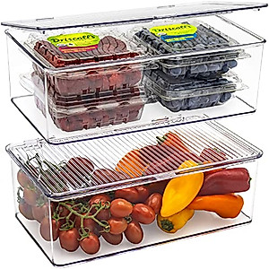Sorbus Pantry Storage Organizer with Lids- Clear Plastic Refrigerator Organizer Bins- MultiPurpose & Versatile Stackable Cabinet Organizers- Cosmetics, Laundry, Office Supplies, Food Organizer- 2 Pack