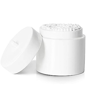 LEETOYI Ceramic Cotton Swabs Holder Organizer with Lid,Storage Canisters for Cotton Swabs,Cotton Balls,Makeup Sponges, Hair Ties,Bath Salts, and Easy To Clean (White)