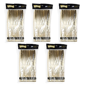 KAO Mart Gold Plastic Knives 100 Pack Dinner Knives, Disposable Cutlery, Heavy Duty Flatware, Plastic Goldware Set for Catering Events, Parties, Dinners, Weddings, Receptions and Everyday Use (100)