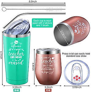 Jinei 6 Pcs Teacher Gifts Wine Tumbler Set Teacher Appreciation Gifts, Funny Thank You Birthday Graduation Gifts for Teachers Professors Nurse, 12 oz/ 20oz Coffee Mug with Lid Straw(Teacher)