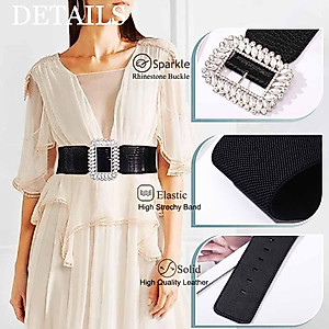 Yalice Rhinestone Waist Belt Wide Elastic Belt for Dresses Sparkle Crystal Stretchy Belts Ladies Cinch Waist Band for Women (Black, Fit Waist Belt: 32''-37'')