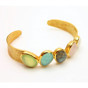 Rose Quartz Blue Chalcedony Labradorite Rainbow Moonstone Cuff Bracelet Auralee & Co.