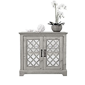 Galano Millicent 2 Door Storage Accent Cabinet - Modern Buffet with 2 Mirror Doors 2 Tier - Organizers and Storage – Console for Entryway - Hallway or Living Room - (Mexican Grey)