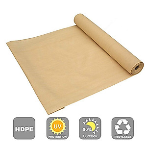 Shatex 90% Sun Shade Fabric, 8x16ft Sun-Block Net Mesh Shade with Clips for Pergola Cover Porch Vertical Screen, Beige