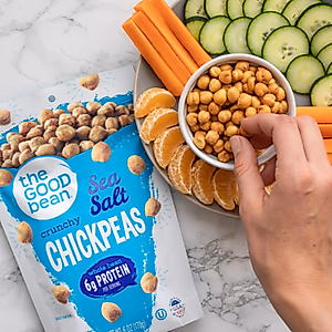 The Good Bean Crunchy Chickpeas - Sea Salt - (6 Pack) 6 oz Resealable Bag - Roasted Chickpea Beans - Vegan Snack with Good Source of Plant Protein and Fiber