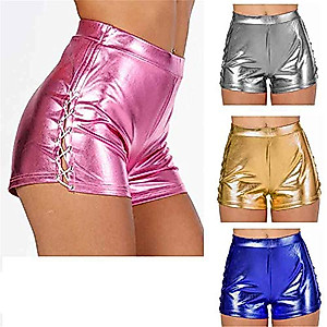 Andongnywell Women's Shiny Metallic Booty Shorts Hot Pants Dance Bottoms Patent Leather Short Trousers (Gray,X-Large)