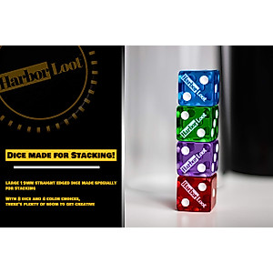Harbor Loot Dice Stacking Set Includes 8 Large 19mm Dice, 1 Short Beginner's Stacking Cup, 1 Tall Advanced Stacking Cup, Plus Storage Tube