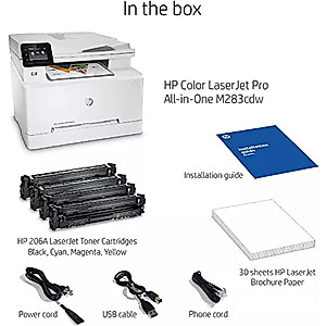 HP Laserjet Pro MFP M283cdw Wireless Color All-in-One Laser Printer, Print&Copy&Scan&Fax, up to 22 ppm, 600x600 dpi, 2.7" Color Touchscreen, Work with Alexa (7KW73A), with Lanbertent Printer Cable