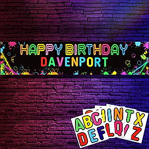 Pajean Customize Personalized Glow in The Dark Birthday Backdrop Custom Neon Banner Happy Birthday Party Decorations Make Your Own Glow Banner DIY Colorful Graffiti Banner Birthday Party Decor