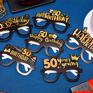 Sumind 24 Pcs Birthday Glasses Decoration Paper Eyeglasses Birthday Sunglasses to Wear for Men Women Table Decor Party(50th)