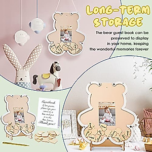 Bear Baby Shower Guest Book Alternative with Photo Frame Decorations We Can Bearly Wait Baby Shower Sign in Guest Book Girl 1st Birthday Party Bear Gender Reveal Shower (Brown, 12.6 x 10.6 Inch)