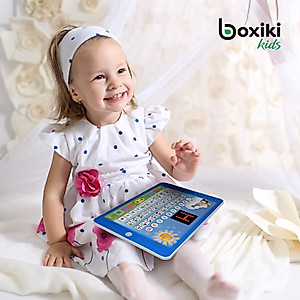 Boxiki kids Spanish-English Learning Bilingual Tablet Educational Toy with LED Screen Display. Learn Spanish and English with ABC Games and Spelling. Kids Love Our Interactive Educational Toys