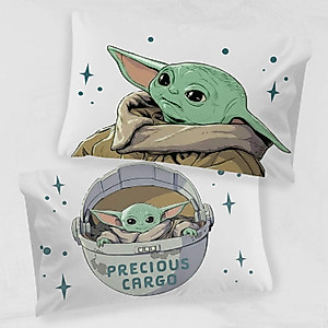Jay Franco Star Wars The Mandalorian Curious Child 1 Pack Pillowcase - Double-Sided Kids Super Soft Bedding - Features The Child Baby Yoda Grogu