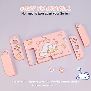DLseego Dockable Protective Case for Switch, Newest Pattern Cover with Anti-Scratch and Shock-Absorption Design Hard Cover with 2 pcs Thumb Grips – Pink Sleepy Rabbit