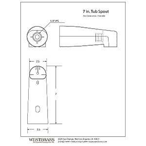 Westbrass A507-1F-26 7" Reach Wall Mount Tub Spout, Polished Chrome