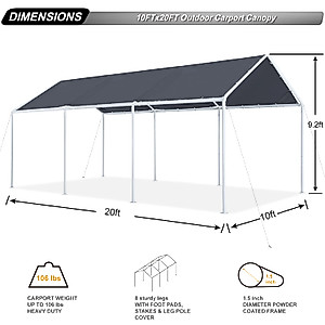 ABCCANOPY 10x20 FT Carport Garage Car Boat Shelter Party Tent, Gray